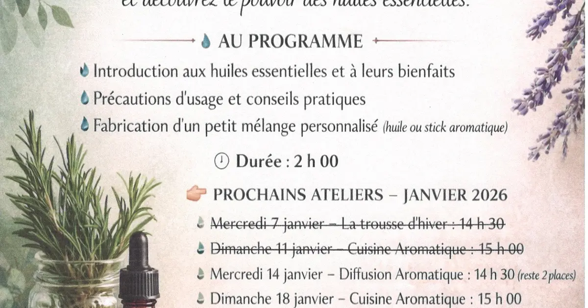 Atelier d'aromathérapie - Nogent-le-Rotrou : date, horaires, tarifs
