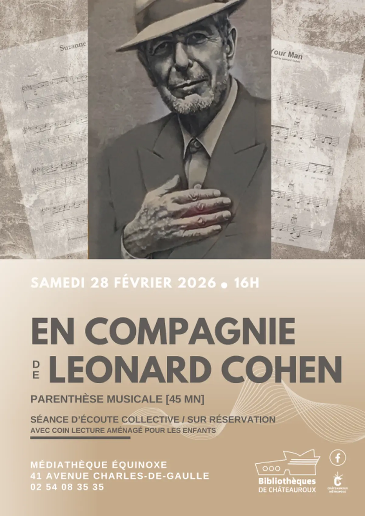 En compagnie de Leonard Cohen, Conférences Châteauroux : date, horaires ...