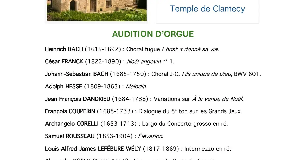 Fête de la musique au Temple de Clamecy 2026 : programme des concerts ...